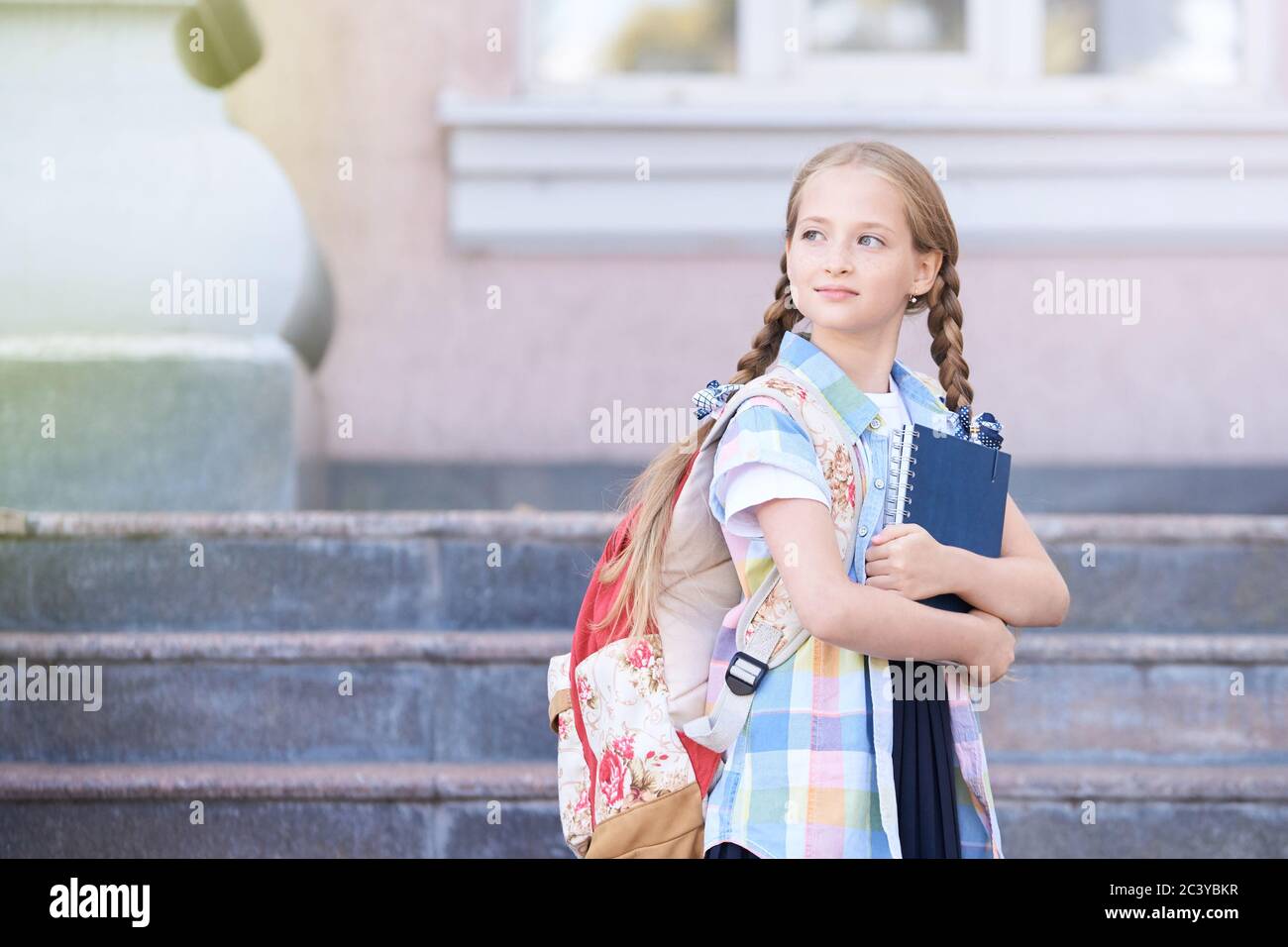 First grade girl reading blue book. Handsome wisdom Stock Photo - Alamy