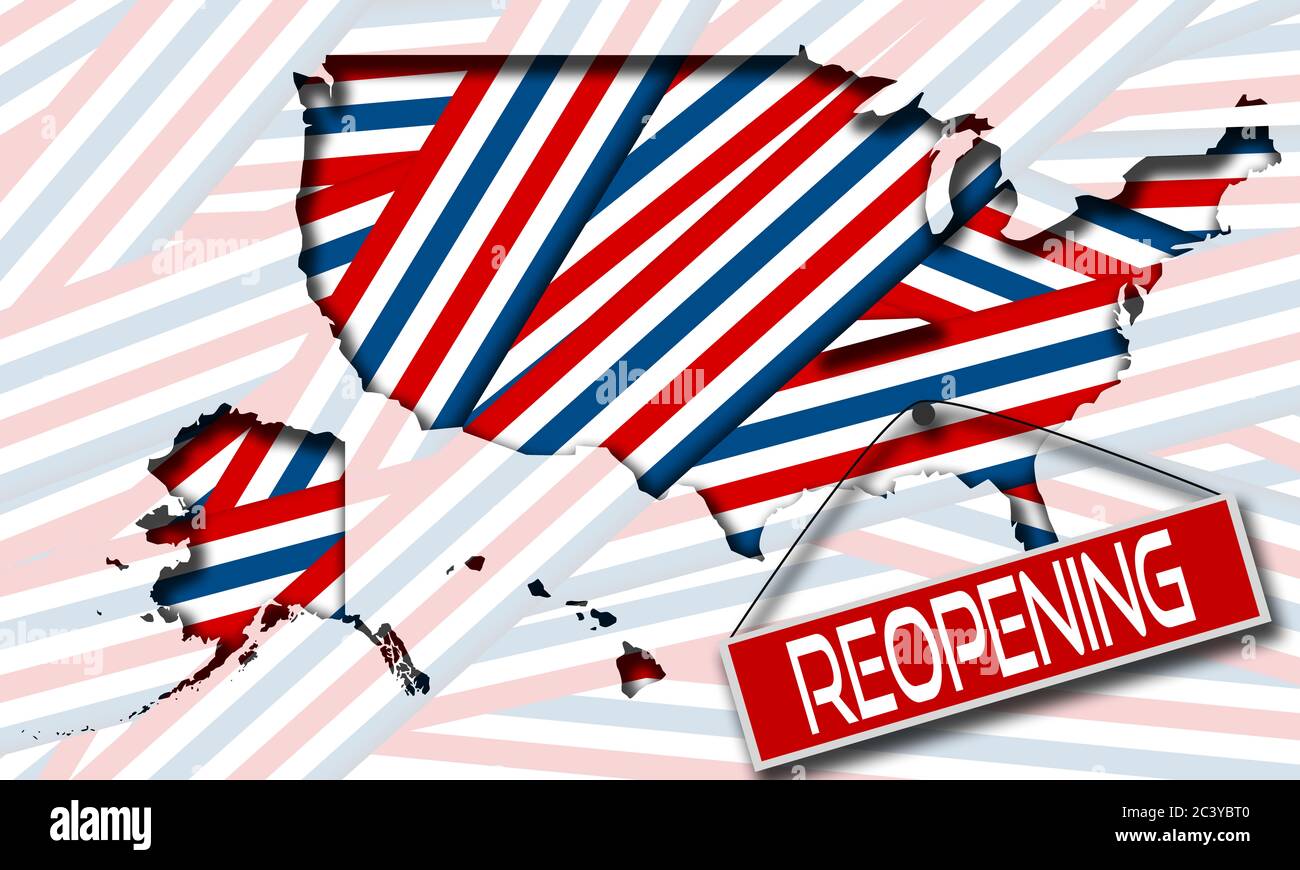 Reopening sign with US map, reopening economies concepts. 3d rendering ...