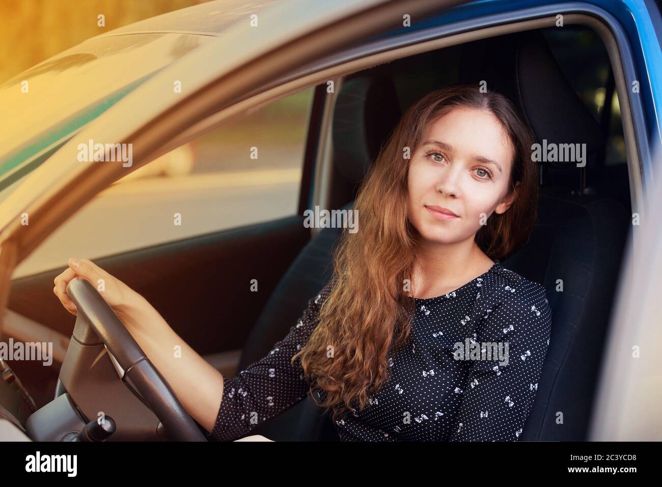 shy european alone at car garage. Rental insurance jeep. luxury hire ...