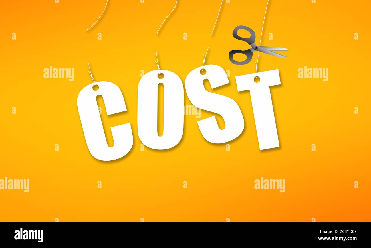 Use scissors to cut away cost word, 3d rendering Stock Photo - Alamy