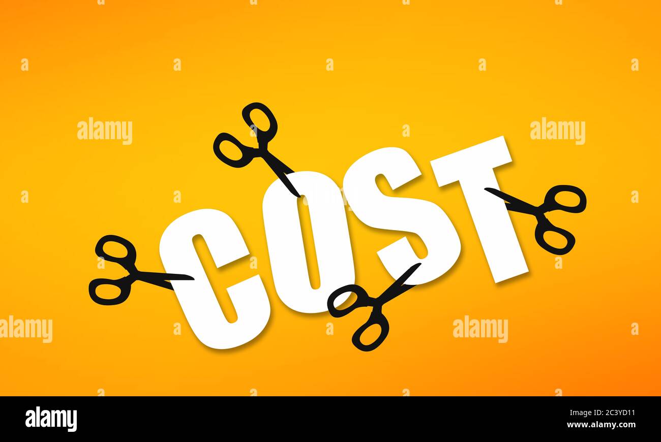 Use scissors to cut away cost word, 3d rendering Stock Photo - Alamy
