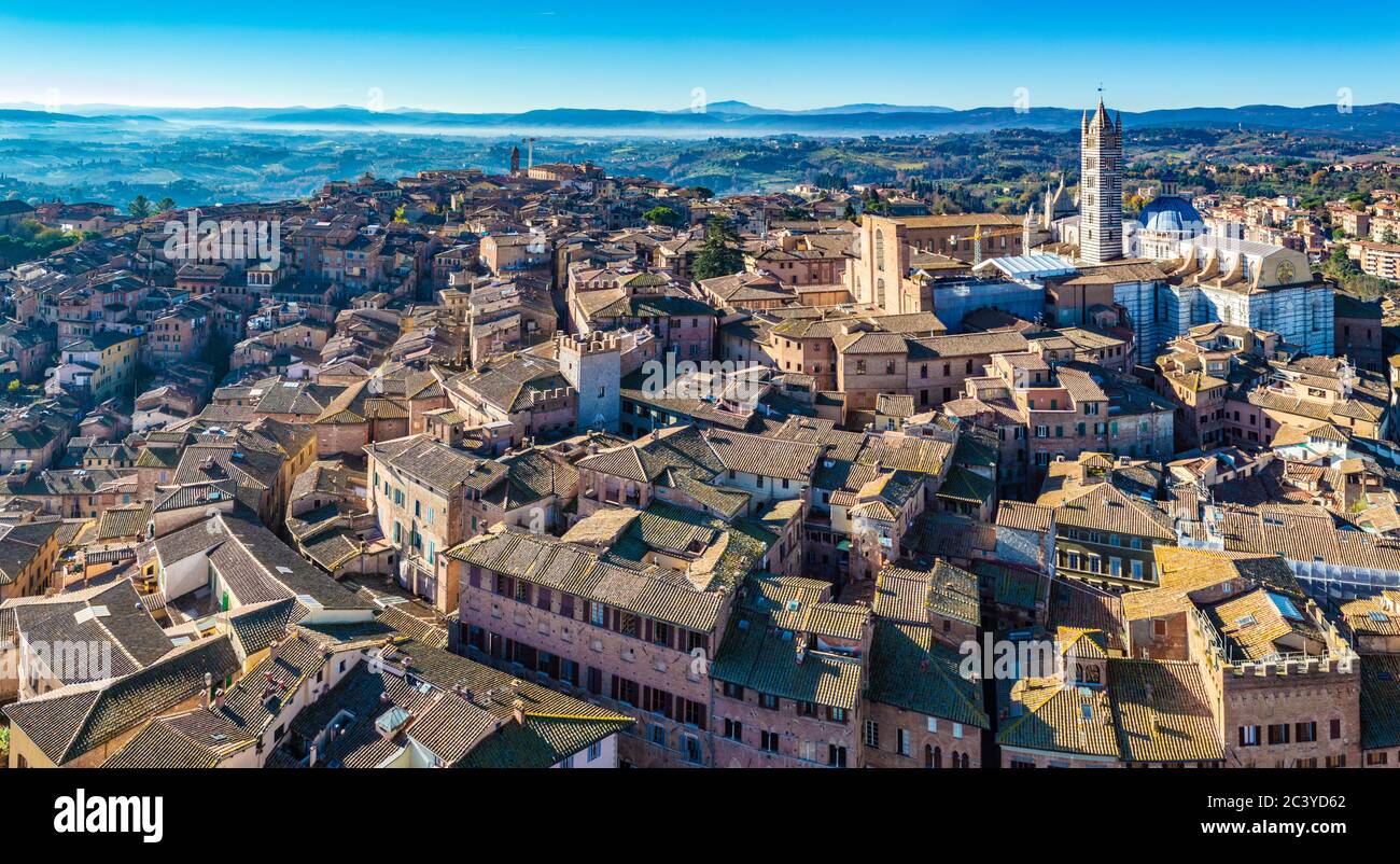 Panoramic bird eye view of Siena, Italy, taken from Torre del Mangia ...