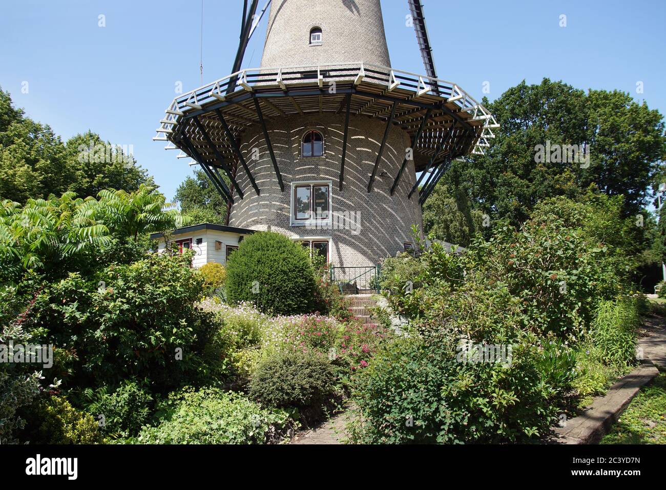 The high brick windmill 'Molen van Piet' for grinding corn on a ...