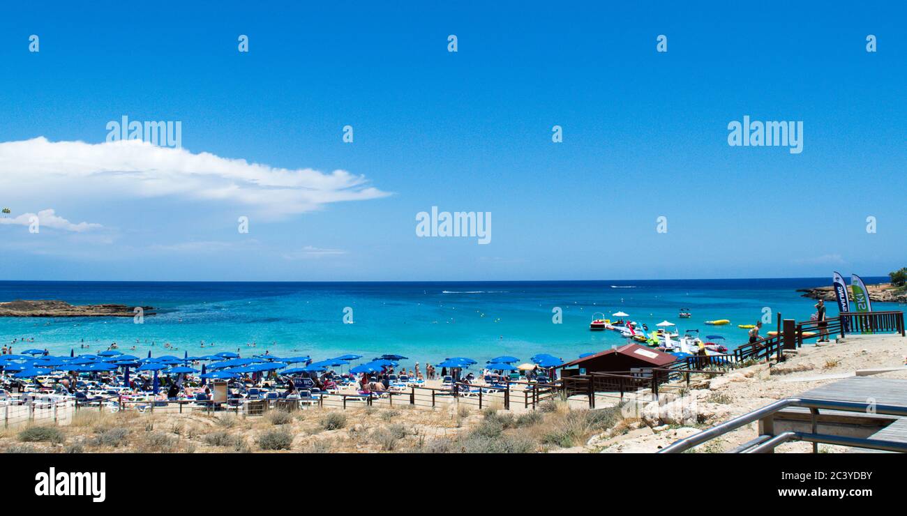 PROTARAS, CYPRUS - JUNE 18: Seaview on the beach, sunny day in Protaras ...