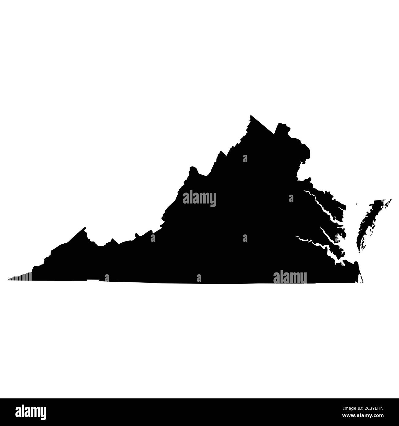 Virginia VA state Map USA. Black silhouette solid map isolated on a ...