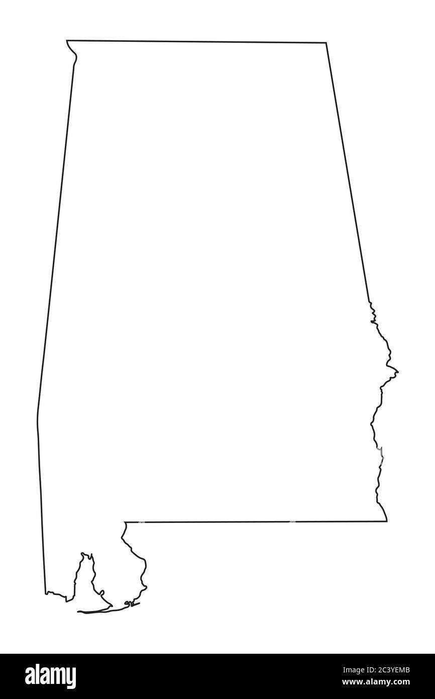 Alabama AL state Map USA. Black outline map isolated on a white ...