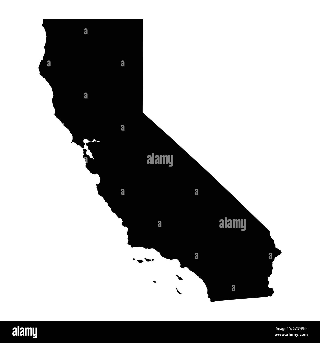 California CA state Map USA. Black silhouette solid isolated map on a ...
