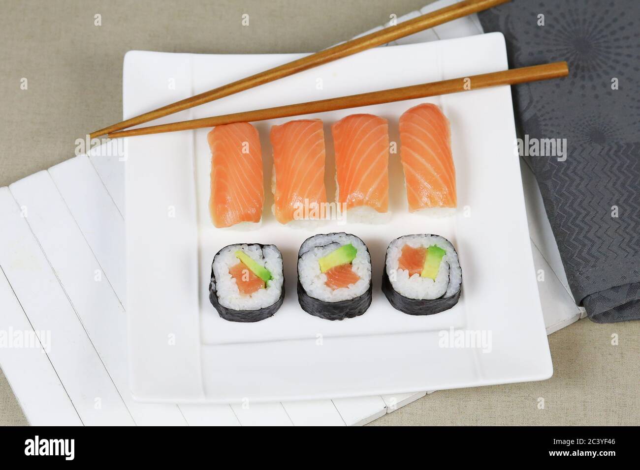plate of sushi and maki Stock Photo - Alamy