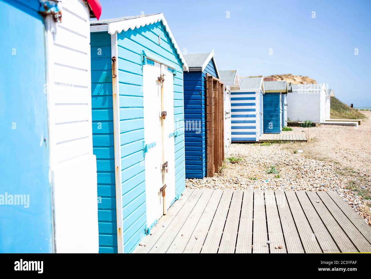 Blue Beach Huts Stock Photo - Alamy