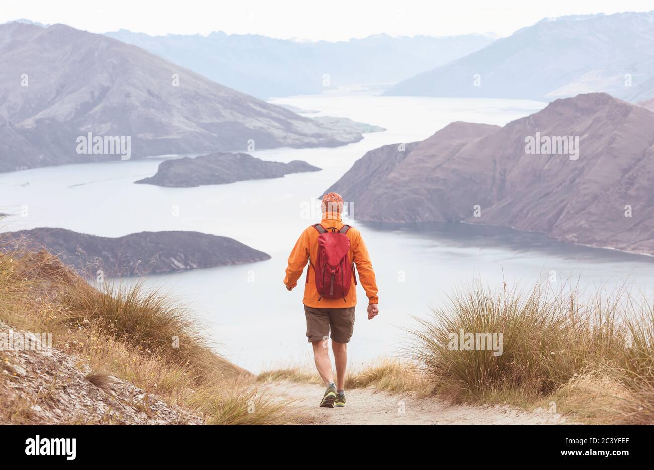 Hiking and tramping in New Zealand. Travel and adventure concept Stock ...