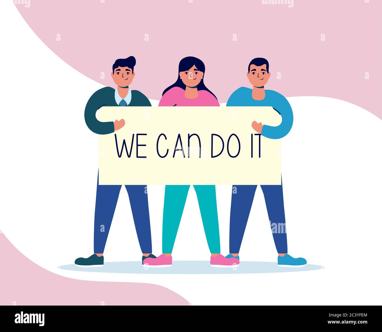 group of people lifting label with we can do it message vector ...