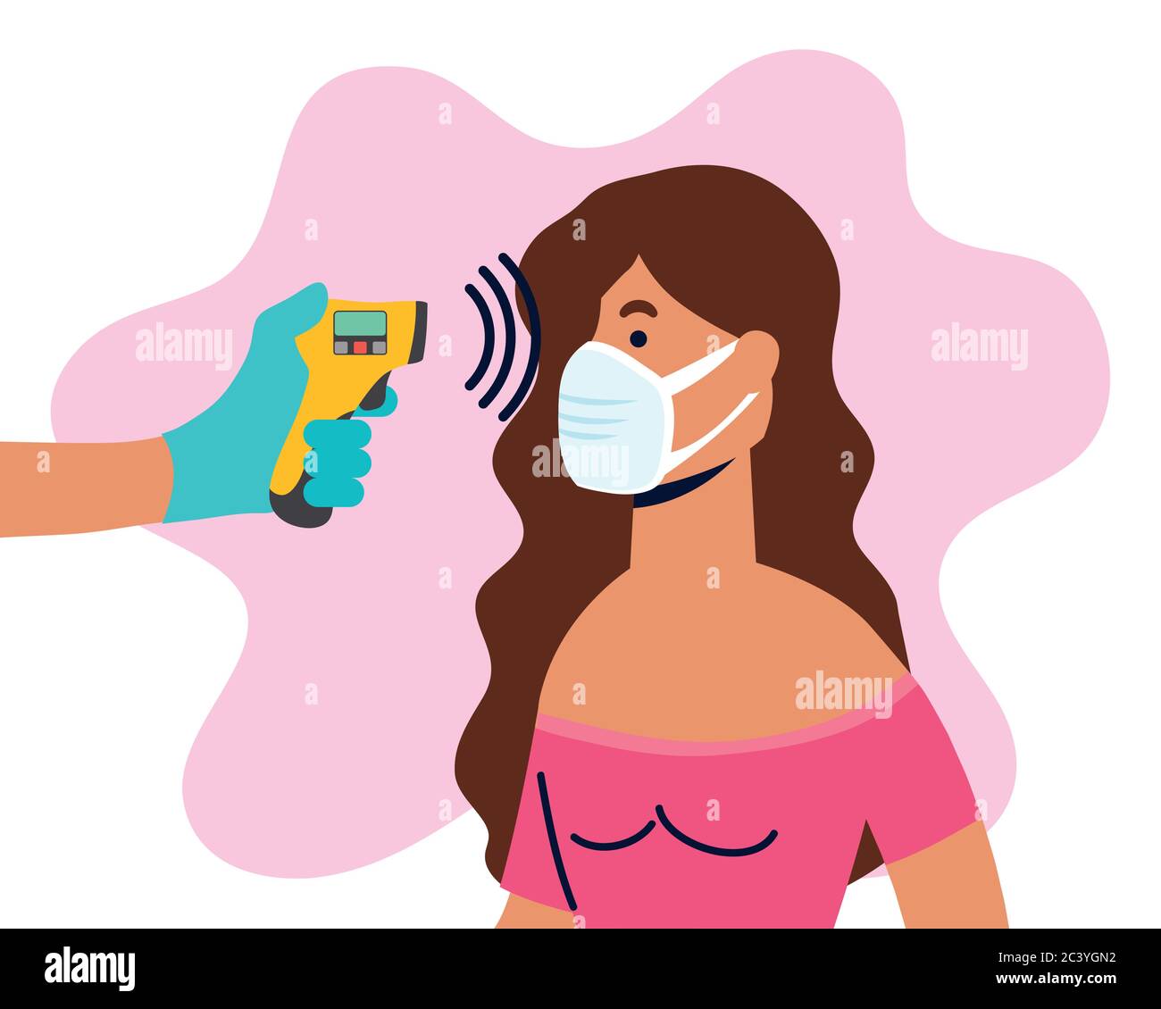 check temperature with laser thermometer to female patient vector ...