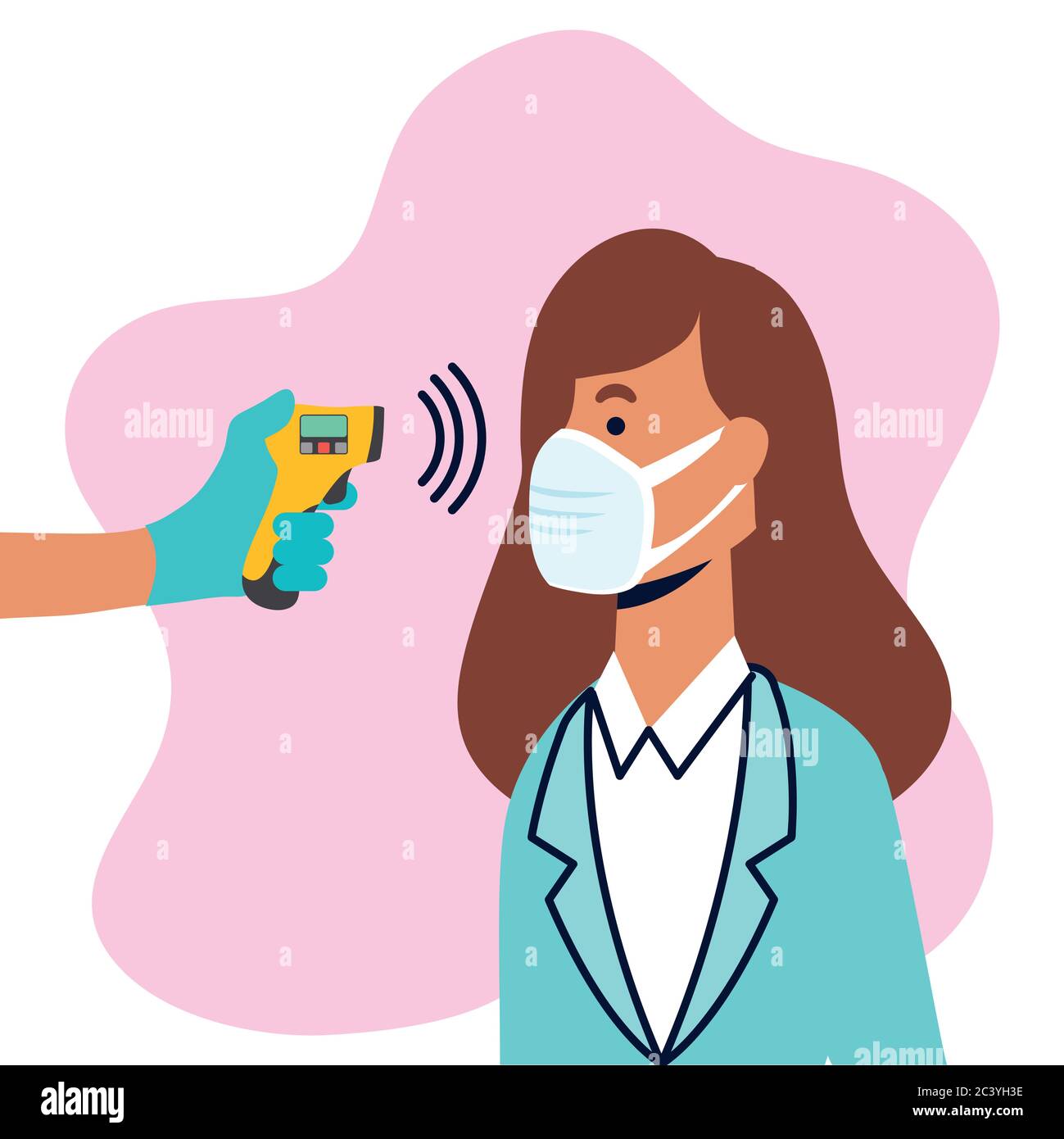check temperature with laser thermometer to female patient vector ...