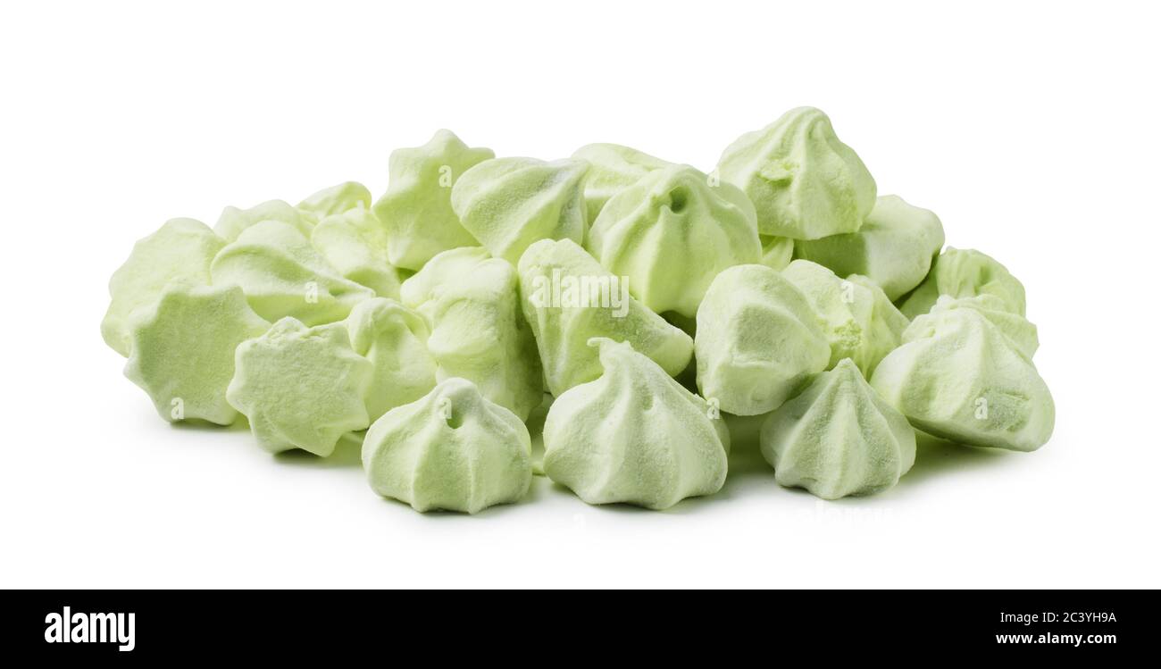 Pile of green mini marshmallows isolated white background Stock Photo ...