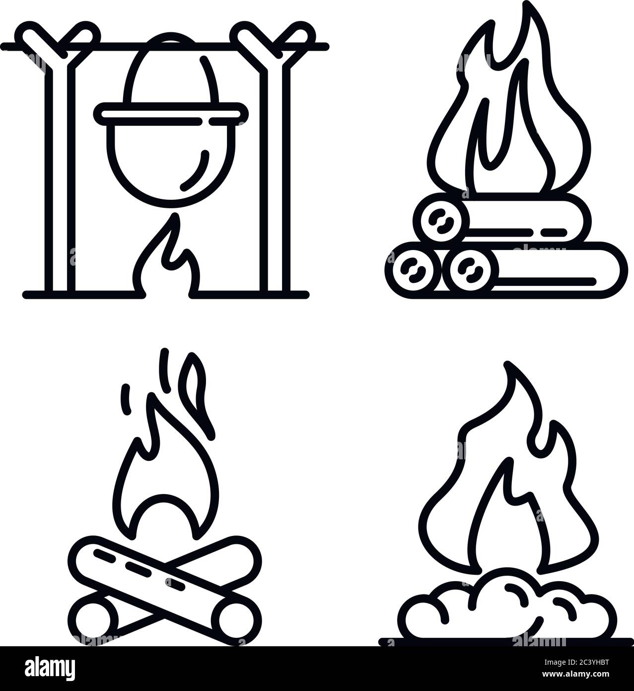 Campfire icons set. Outline set of campfire vector icons for web design ...