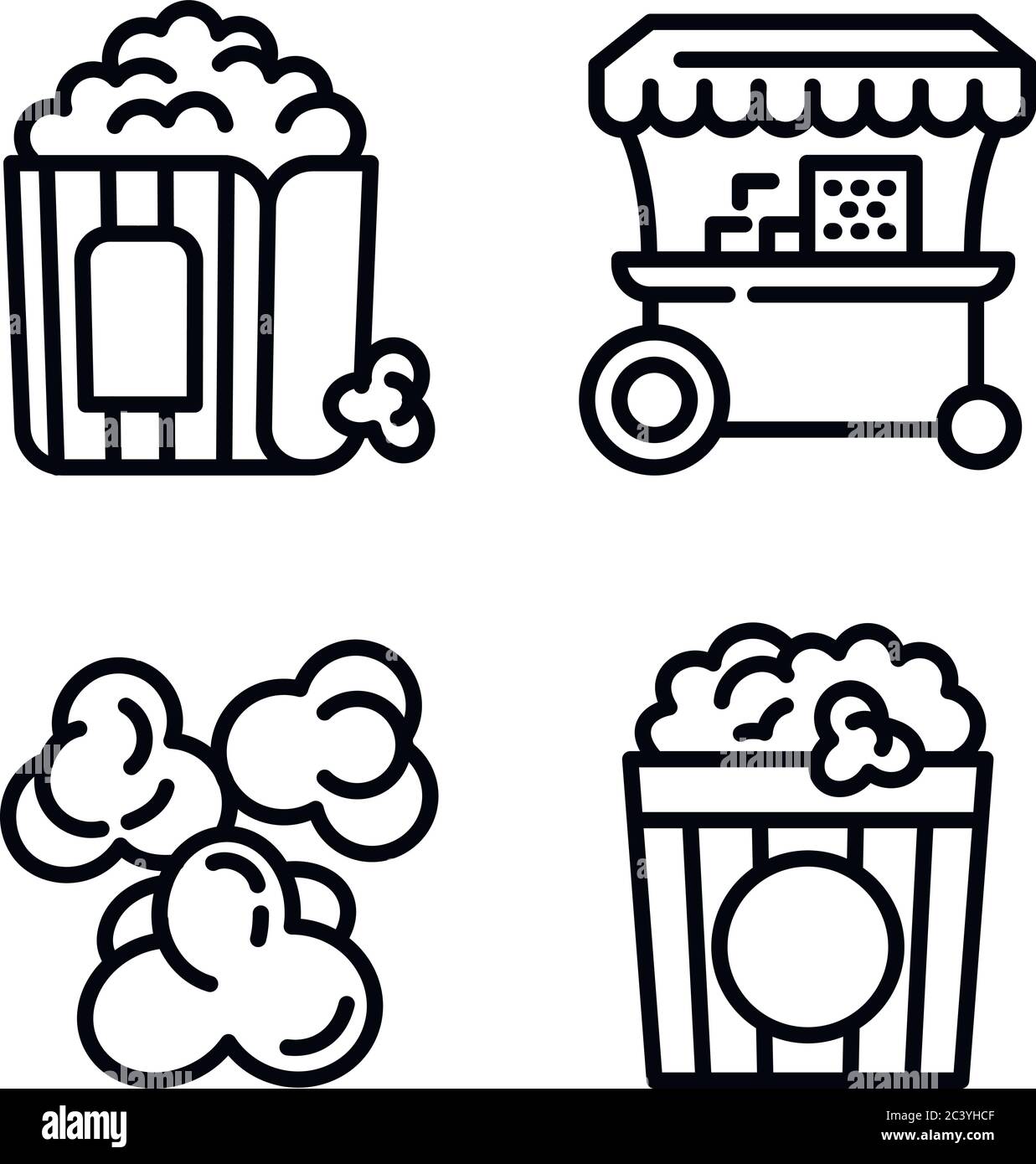 Popcorn icons set. Outline set of popcorn vector icons for web design ...