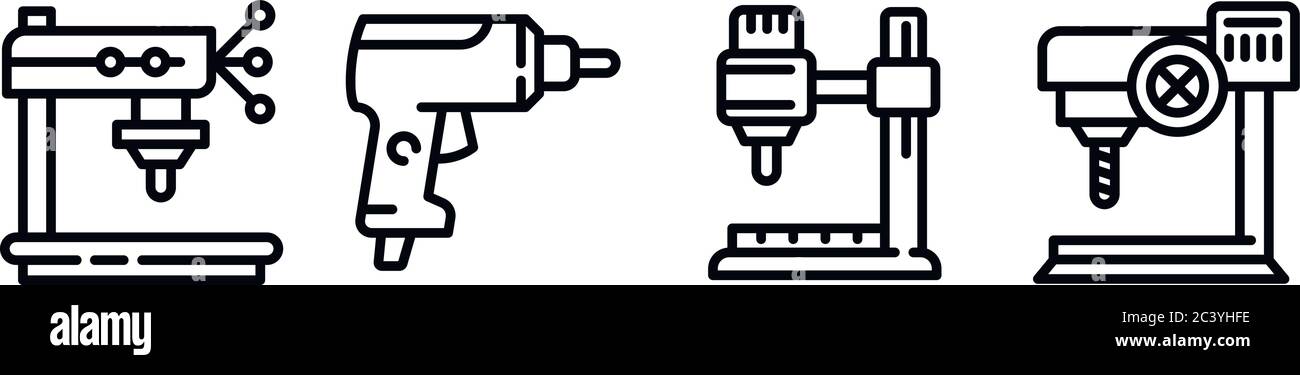 Drilling machine icons set. Outline set of drilling machine vector icons for web design isolated ...