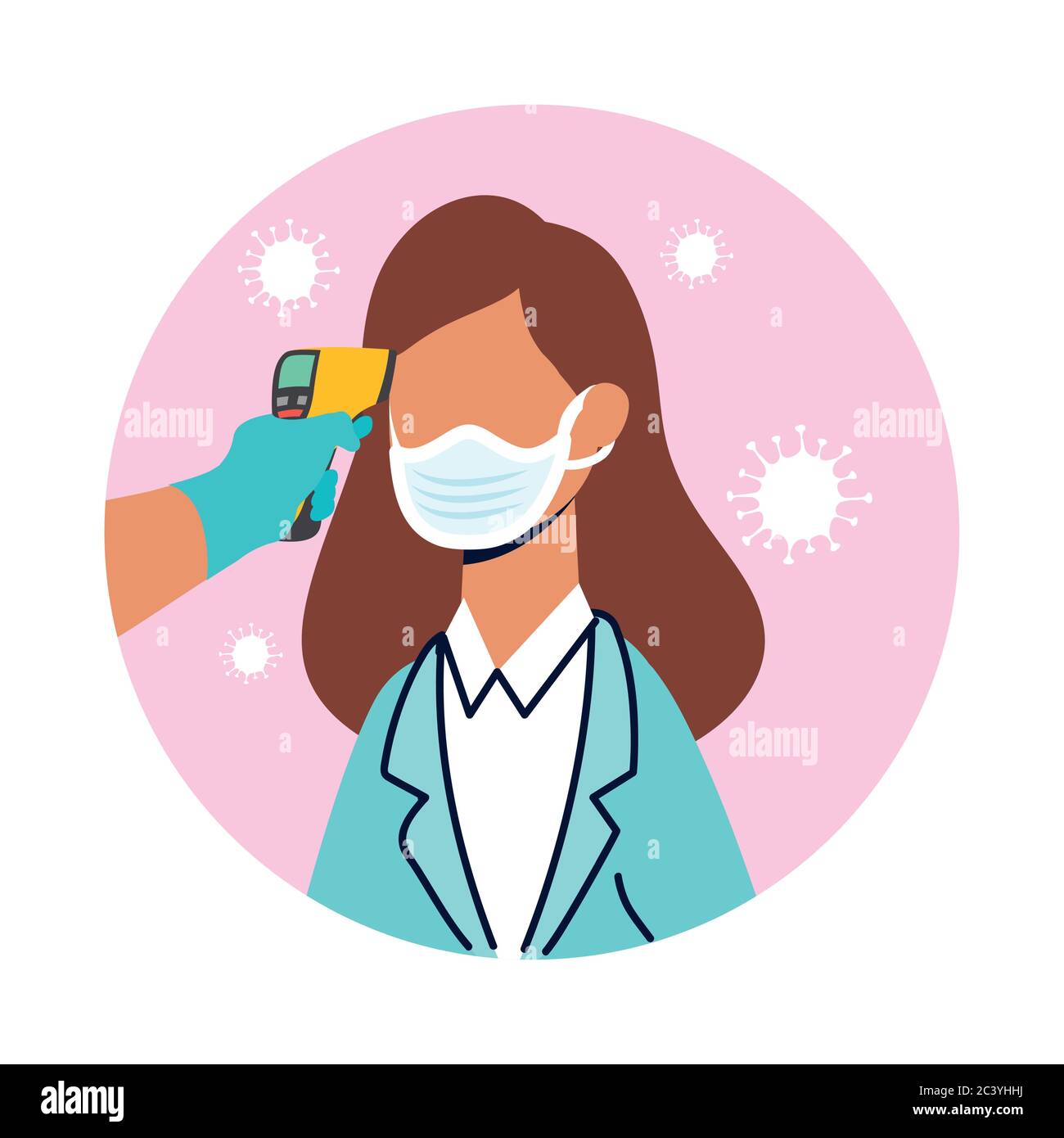 check temperature with laser thermometer to female patient vector ...