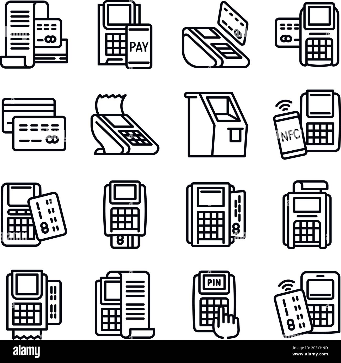 Bank terminal icons set. Outline set of bank terminal vector icons for ...