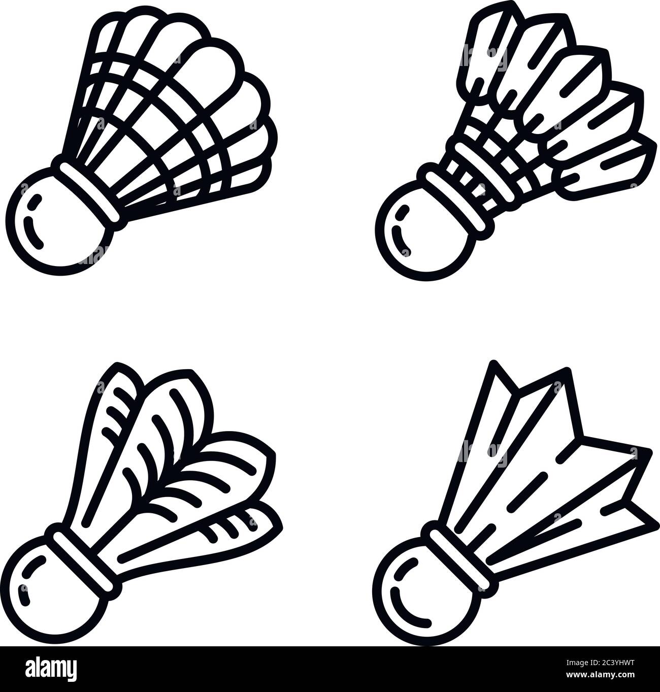 Shuttlecock icons set. Outline set of shuttlecock vector icons for web ...