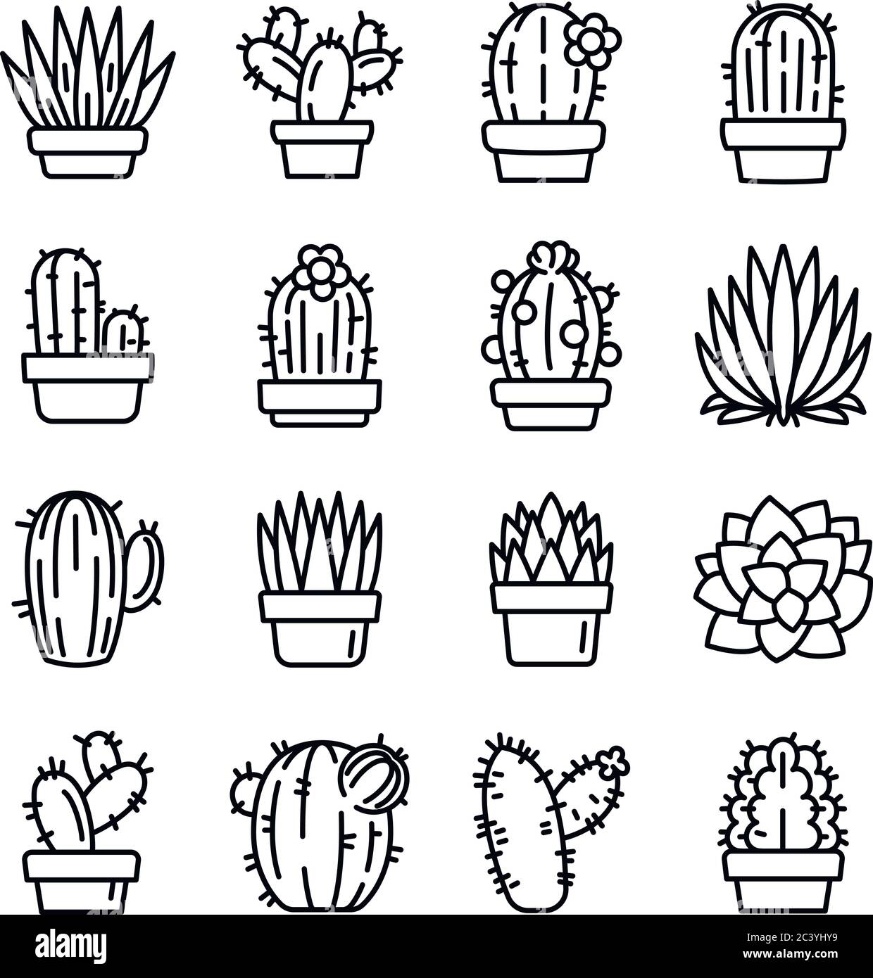 Succulent icons set. Outline set of succulent vector icons for web ...