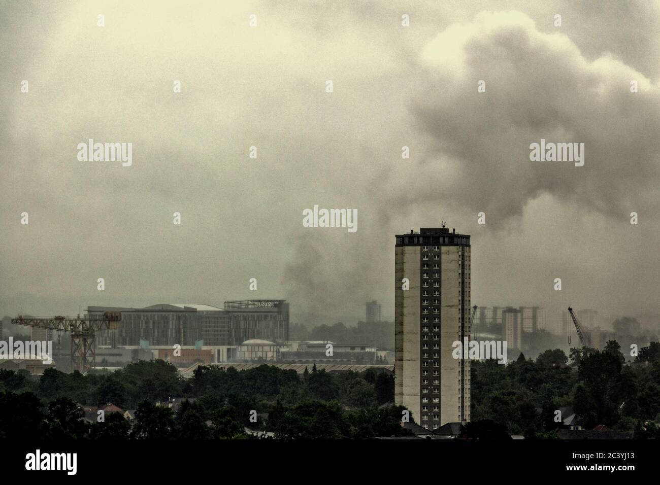 Glasgow, Scotland, UK 23rd June, 2020: Another fire in a town once ...