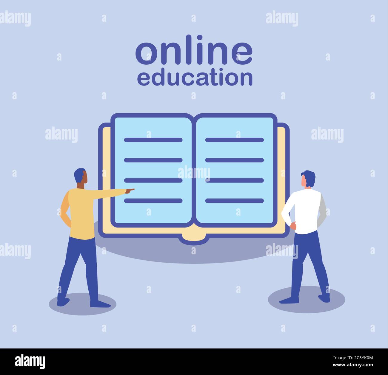 online education, people standing, books on background vector ...