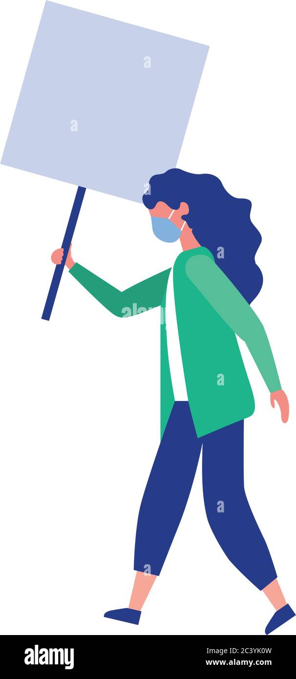 Woman with medical mask and banner board design, Manifestation protest ...