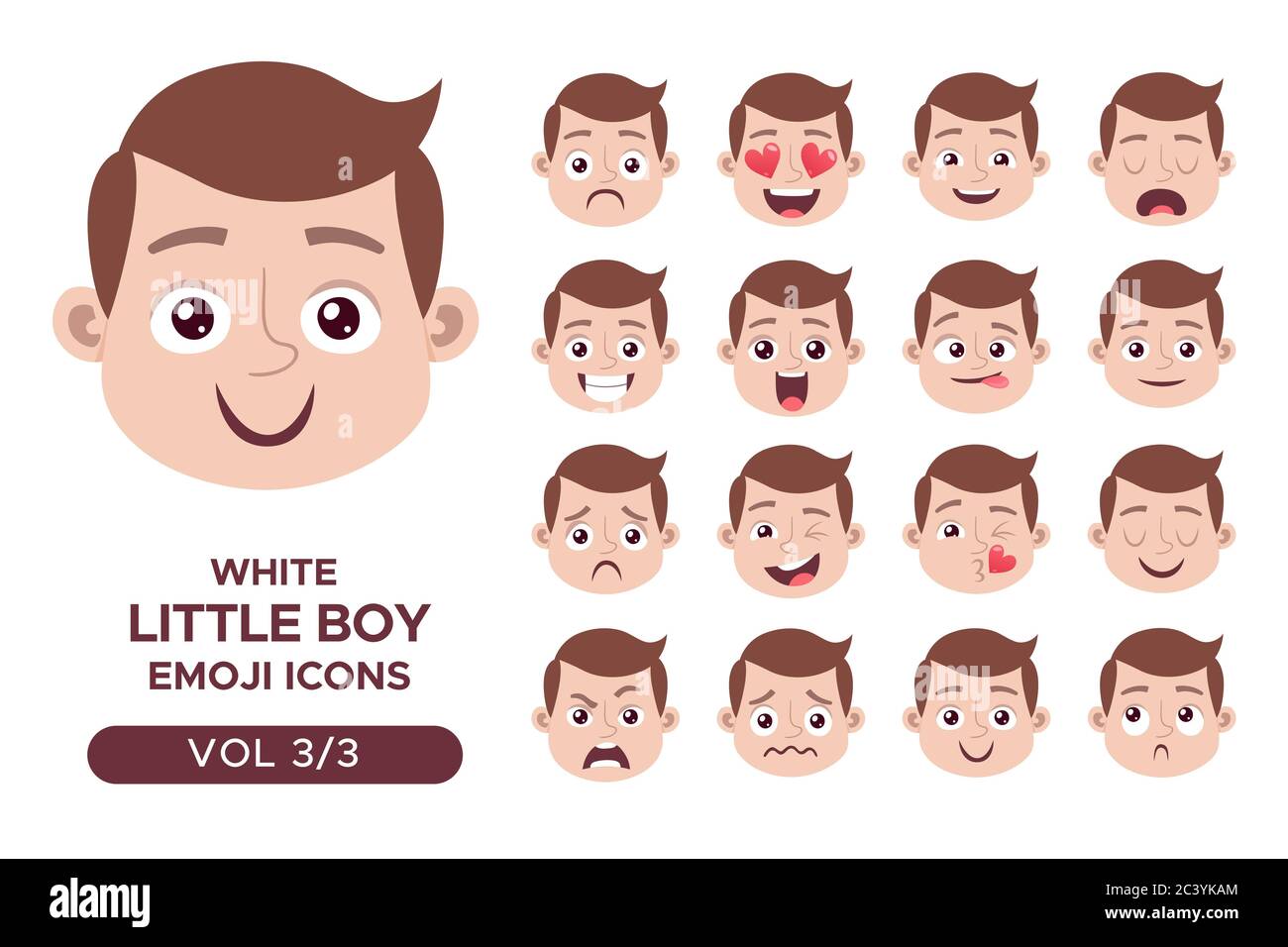 Boy facial emotion avatar set. White little boy emoji character with ...
