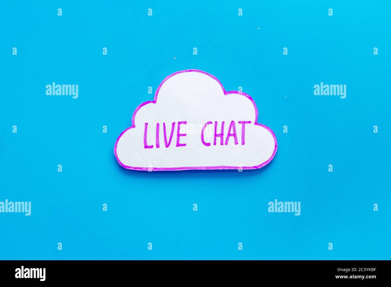Live chat communication concept - words on blue background top view ...