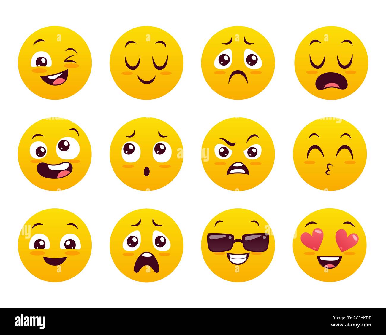 Emoticons icons set. Classic yellow emojis isolated on white background ...