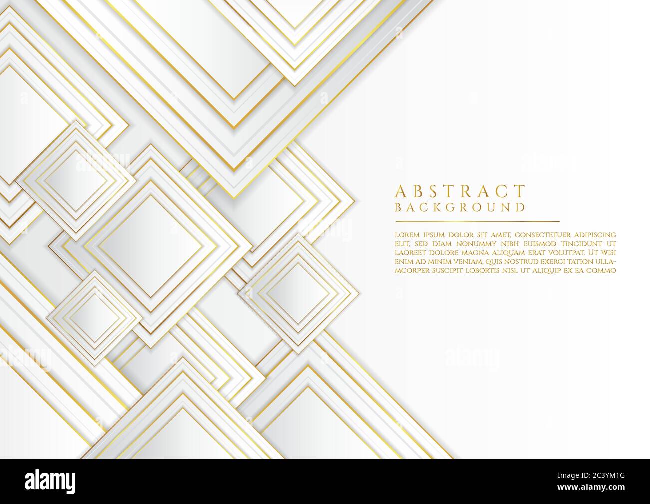 Square pattern overlap layer design white and gold color style with ...
