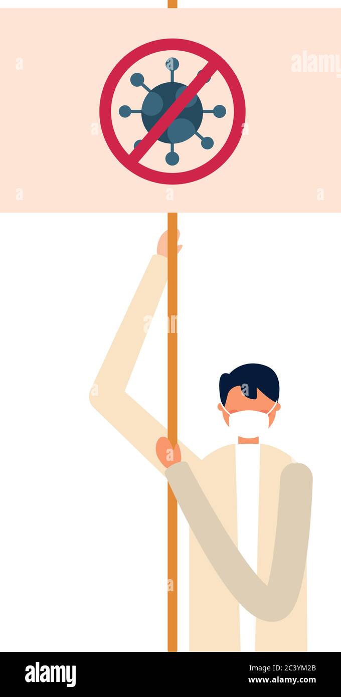 Man with medical mask and ban banner board design, Manifestation ...