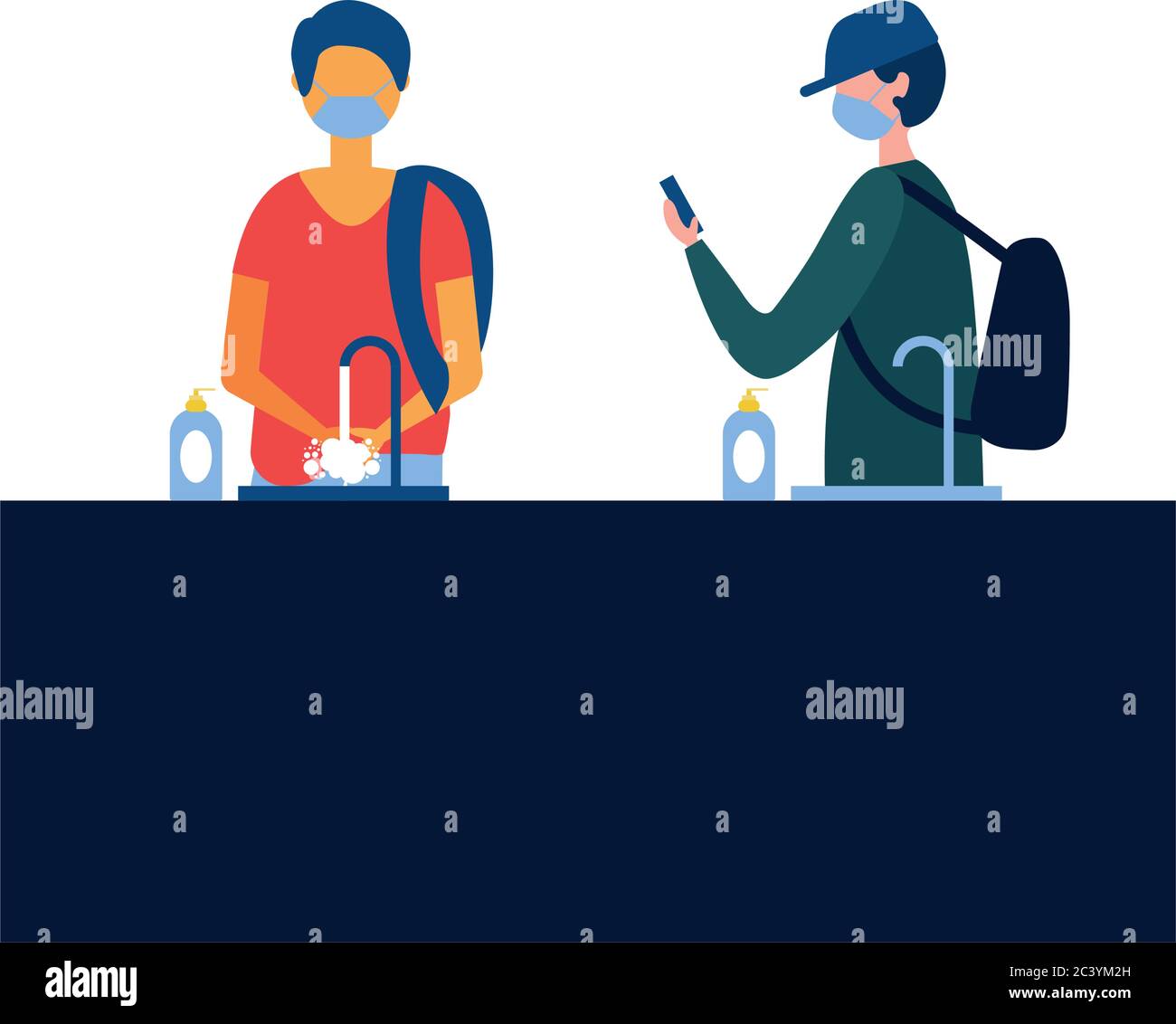 Men with masks washing her hands design, Hygiene wash health and clean ...