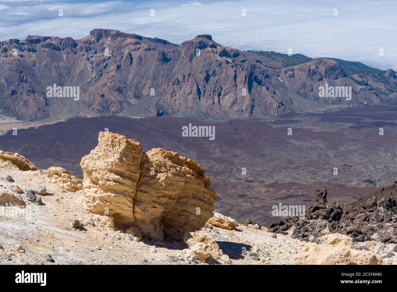 View from Teide Las Canadas Caldera volcano with solidified lava. Teide ...