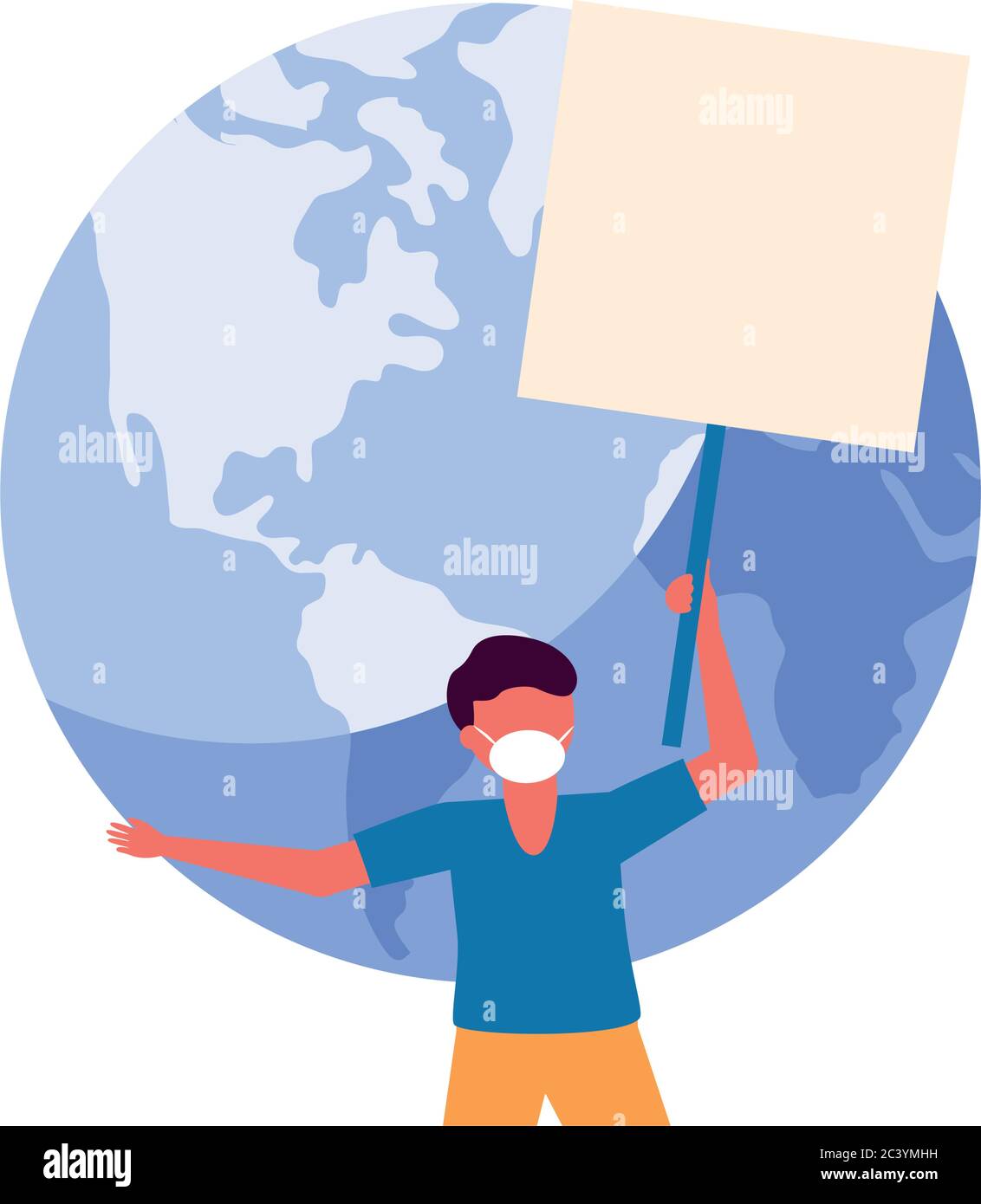 Man with medical mask banner board and world design, Manifestation ...
