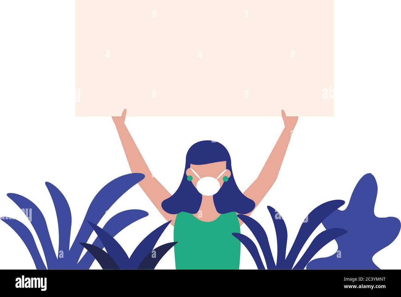 Woman with medical mask and banner board design, Manifestation protest ...