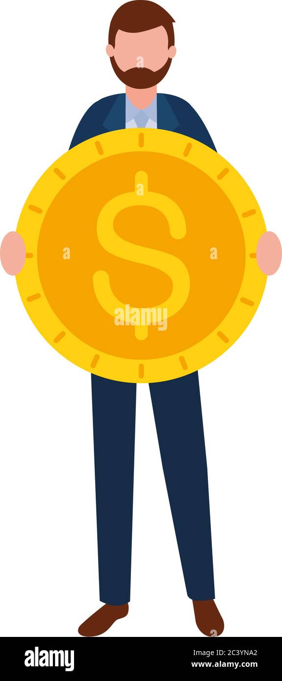 Man avatar with coin of money financial banking commerce and market ...