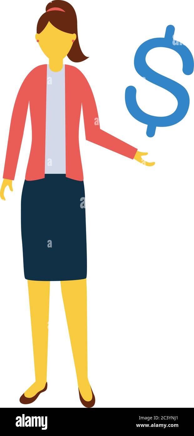 Woman avatar with dollar of money financial banking commerce and market ...