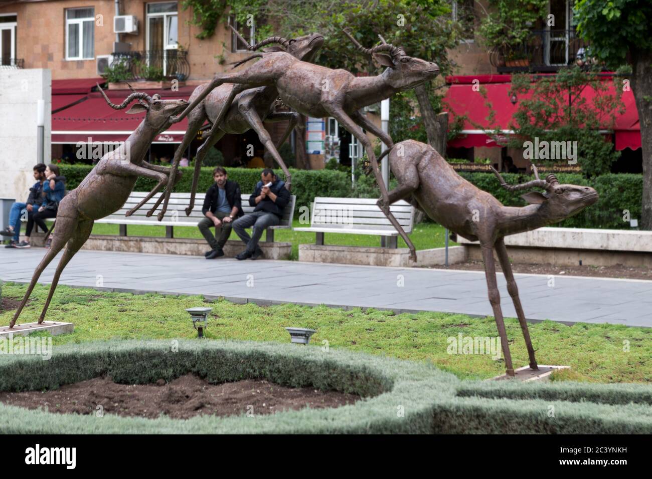 Statue 'Impala Leap' by the UK artist Saraj Guha, The Cascade, The ...