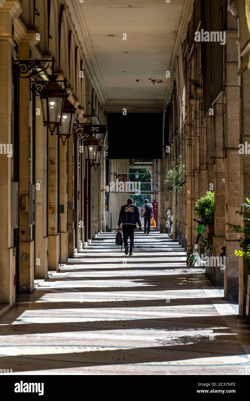 Paris, France - May 29, 2020: Perspective view of pedestrians path near ...