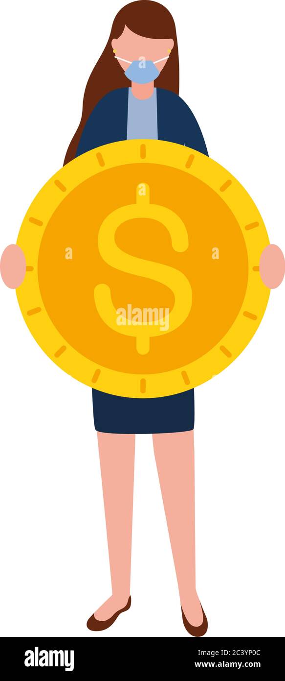 Woman avatar with mask and coin of money financial banking commerce and ...