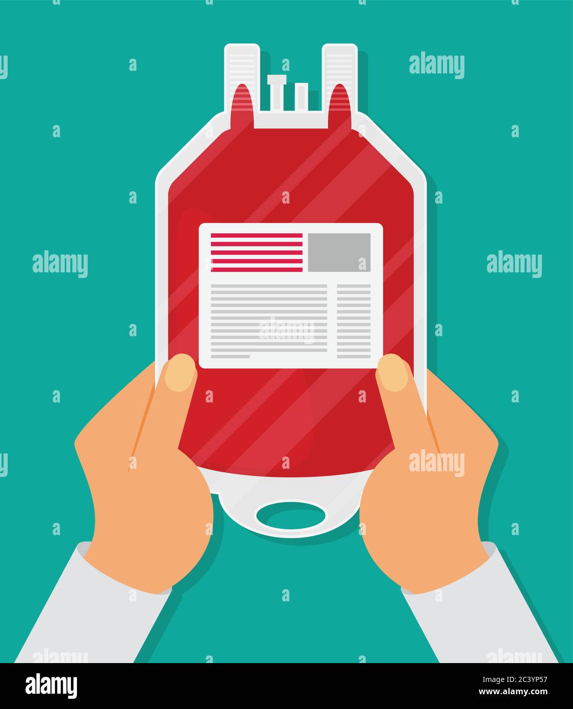 Blood donation bag in hands. Flat style vector illustration Stock ...