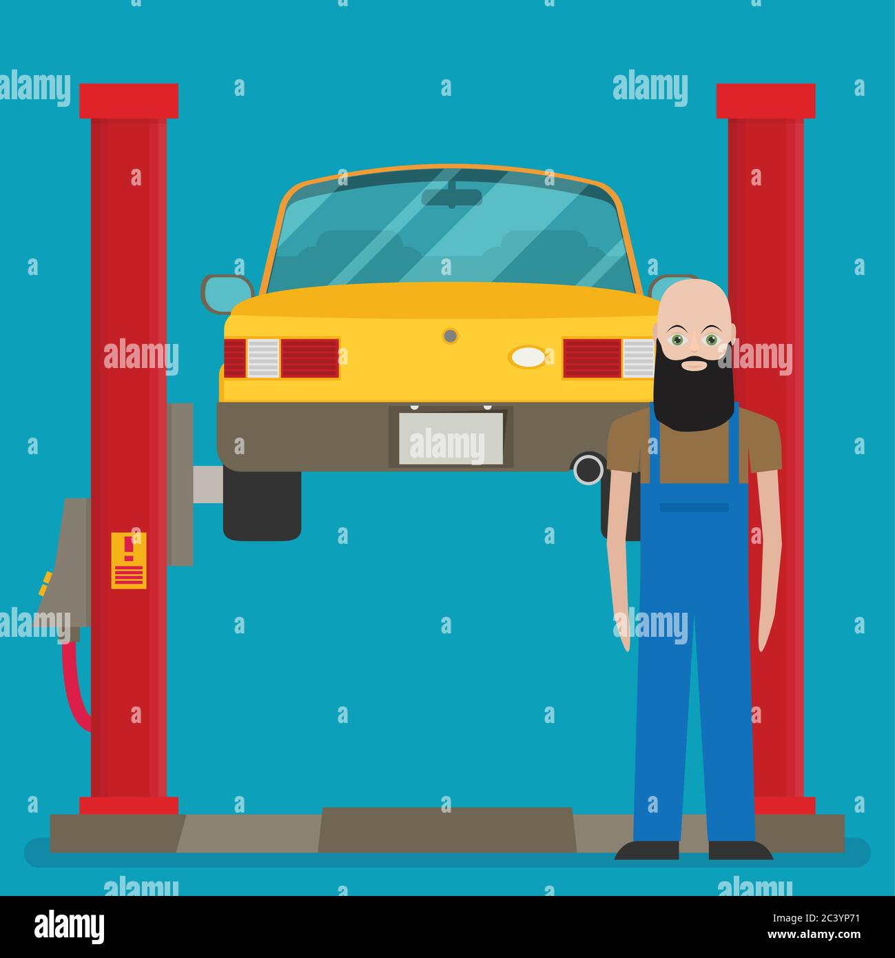 Car repair. Car lifted on auto lift. Vector Stock Vector Image & Art ...