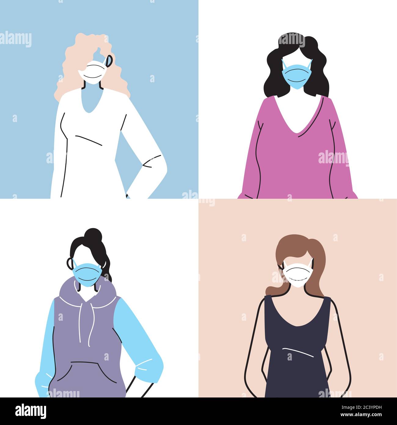 set of women avatar in protective medical face masks vector ...