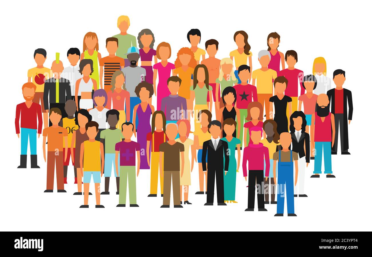 Flat illustration of society members with a large group of men and ...