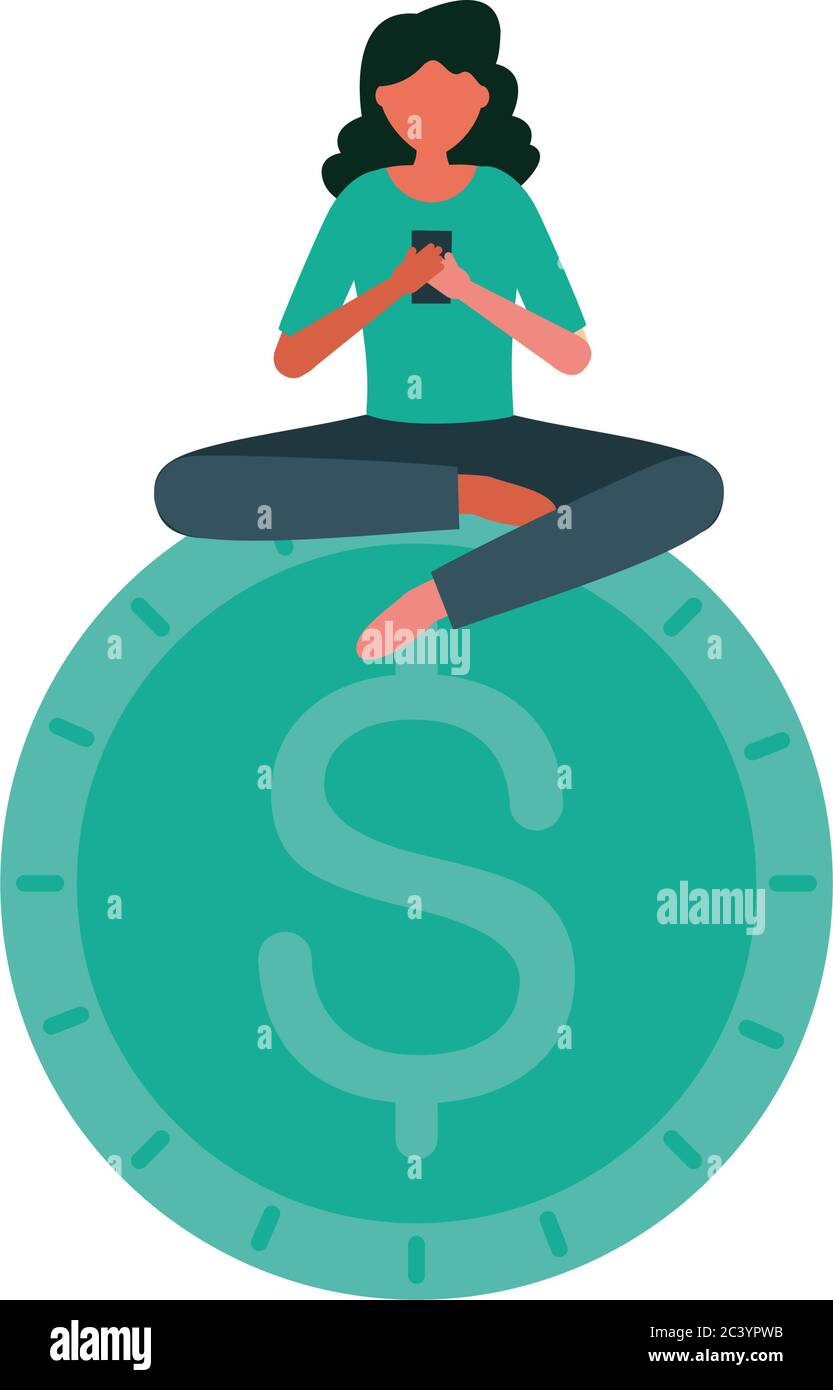 woman avatar with smartphone and coin of Online payments money and ...