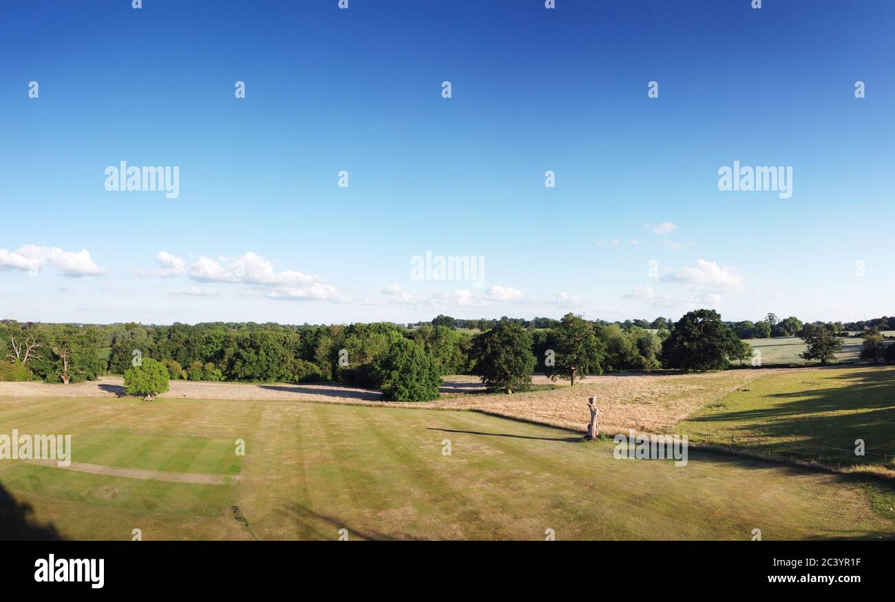 panoramic aerial view of cricket ground in the village of terling essex ...