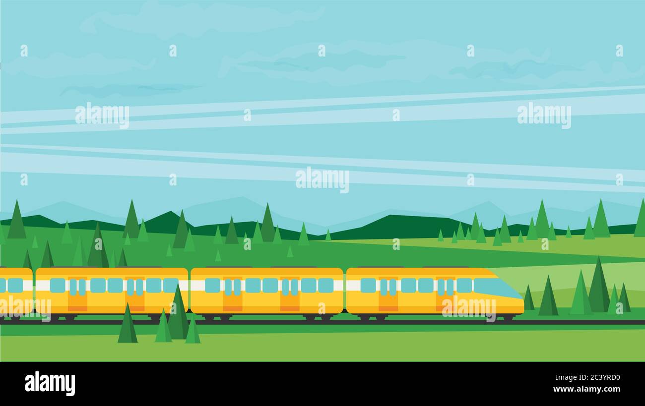 Train on railway. Vector travel concept background Stock Vector Image ...
