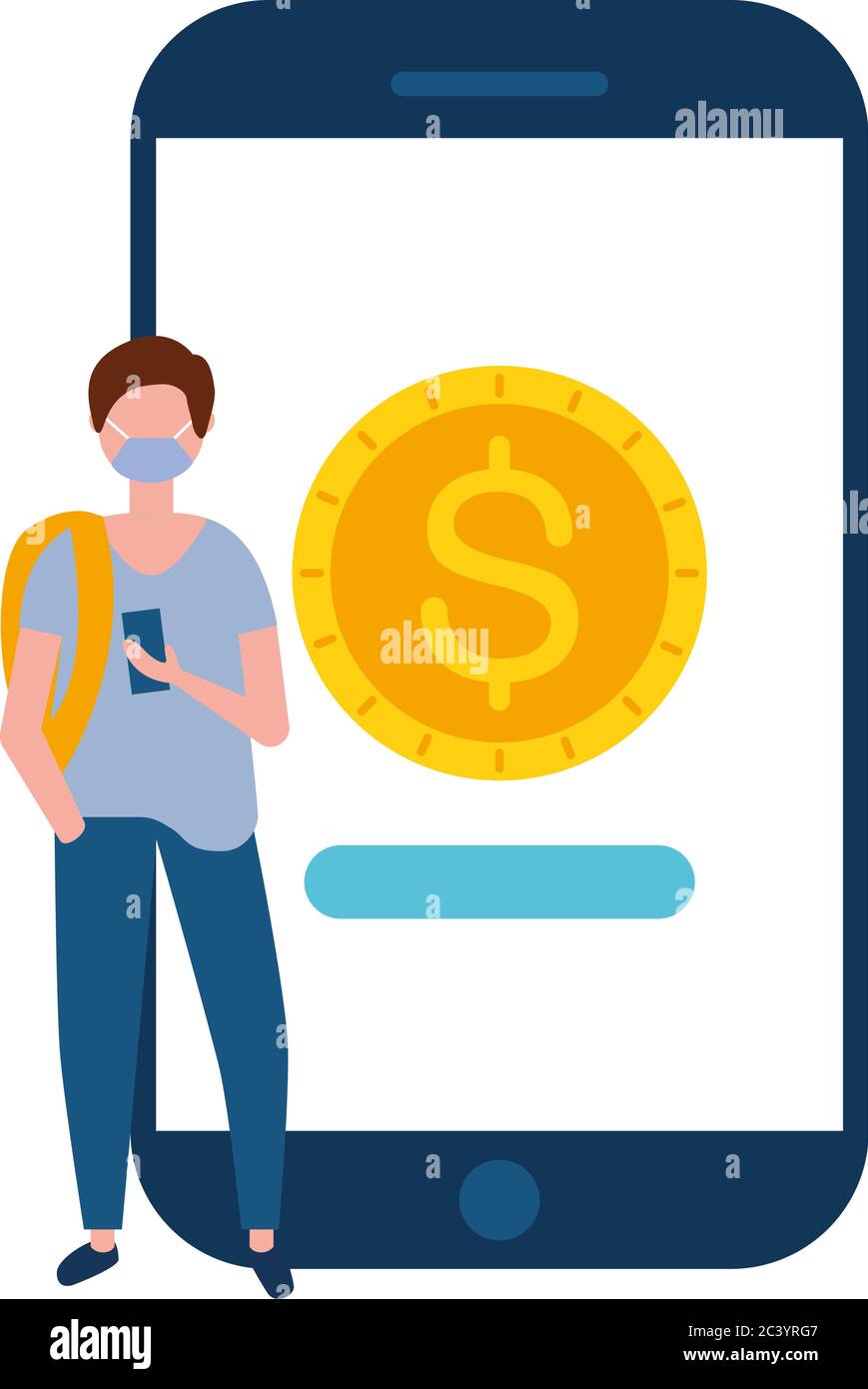 man avatar with mask smartphone and coin of Online payments money and ...